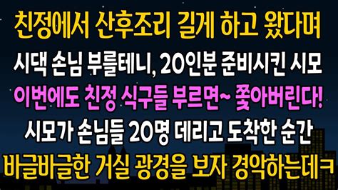 실화 사연 친정집에서 산후조리 길게 하고 왔다며 시댁 손님들 부를테니 20인분 식사 준비하라고 통보한 시모 저도 똑같이