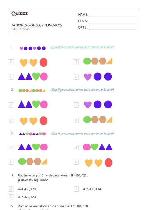 50 Patrones Numéricos Hojas De Trabajo En Quizizz Gratis E Imprimible