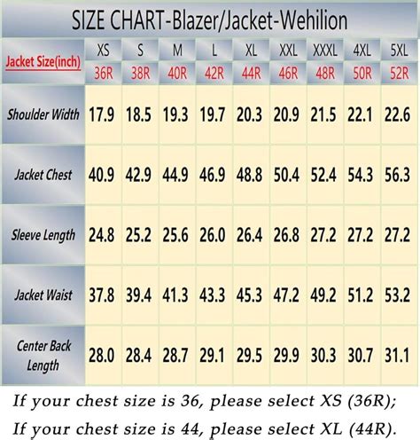 Mens Jacket Size Conversion Chart
