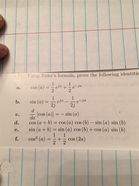 Solved Using Euler S Formula Prove The Following A Cos Chegg