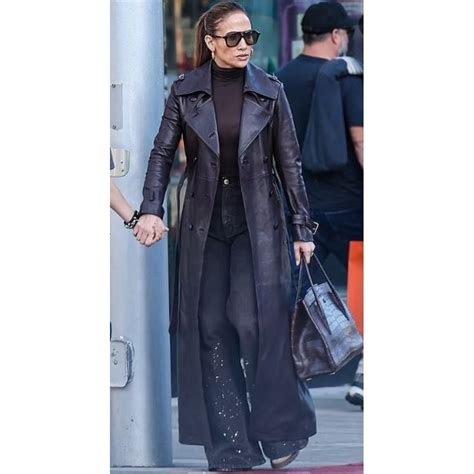 Jennifer Lopez Leather Long Coat Americasuits
