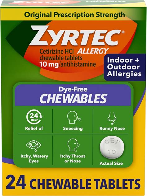 Zyrtec 24 Hour Allergy Relief Chewable Tablets 10 Mg