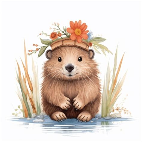 Premium Ai Image A Beaver With A Basket On His Head