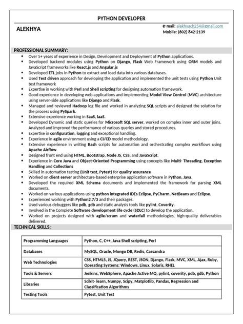 Python Developer Alekhya Resume 9gbgea Kd9yjq Pdf Python Programming Language My Sql