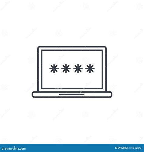 Laptop Login Password Data Secure Lock Padlock Thin Line Icon Linear Vector Symbol