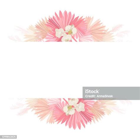 수채화 꽃 웨딩 벡터 프레임 팜파스 잔디 오초 꽃 결혼 의식에 대 한 마른 야자 수 잎 국경 템플릿 최소한의 초대 카드 장식