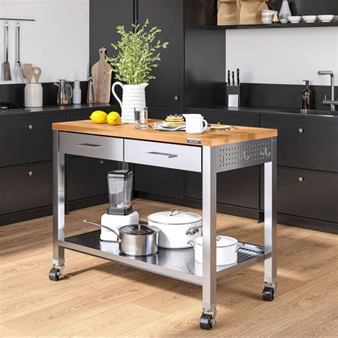 Seville Classics 48 Wide Stainless Steel Kitchen Rolling Cart Island