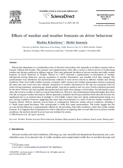 Pdf Effects Of Weather And Weather Forecasts On Driver Behaviour