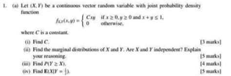 Solved 1 A Let Xy Be A Continuous Vector Random