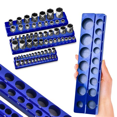 Bolt Dropper Magnetic Socket Organizer Set Of 3 Blue Heavy Duty Socket Holders Organizers