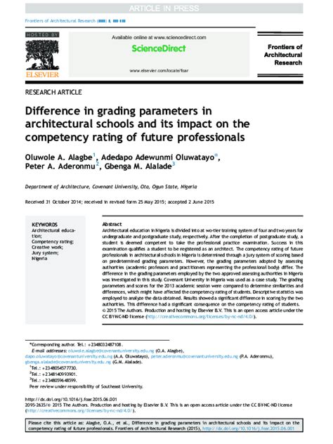 Pdf Difference In Grading Parameters In Architectural Schools And Its