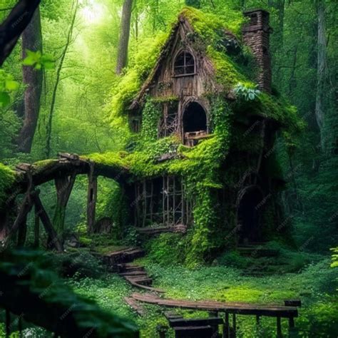 Premium Photo An Old Abandoned Building In A Forest Thicket