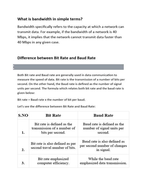 Bandwidth Bit Rate Buad Rate Pdf Bit Rate Bandwidth Computing