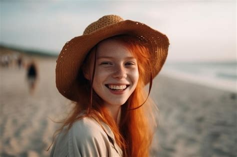 Premium Photo Stylish And Joyful Attractive Ginger Girl With Freckles
