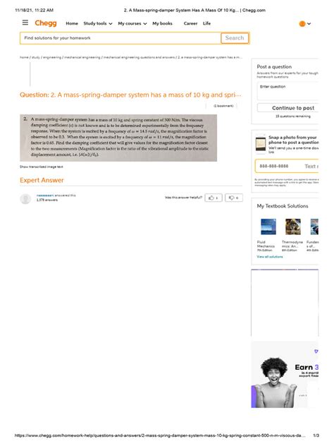 A Mass Spring Damper System Has A Mass Of 10 Kg Pdf