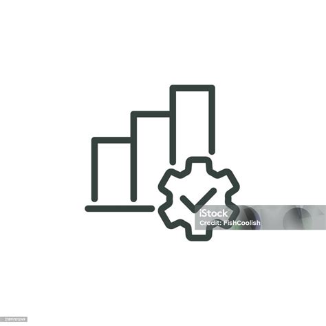 생산성 향상 제조 분석 용량 프로세스 효율성 성장 개요 아이콘 선 기호 그래프 기어 및 확인 표시 흰색 배경에 웹용 벡터 격리된 픽토그램 편집 가능한 획 개선에 대한 스톡