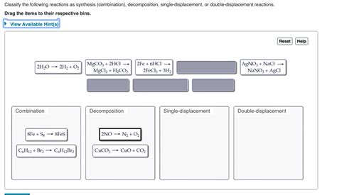 SOLVED: Classify the following reactions as synthesis (combination), decomposition, single ...