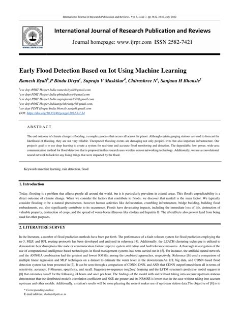PDF Early Flood Detection Based On Iot Using Machine Learning