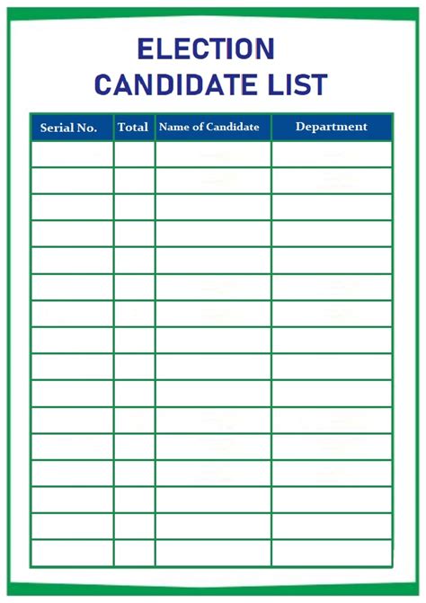 Candidate List Template Free List Templates