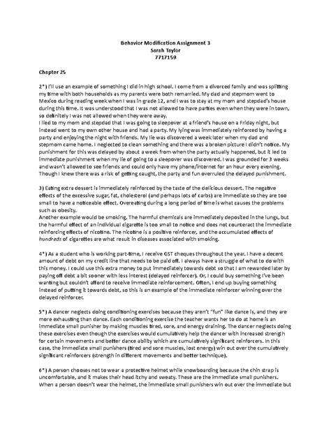 Assignment 3 Behaviour Modification Behavior Modification Assignment 3 Sarah Taylor 7717159