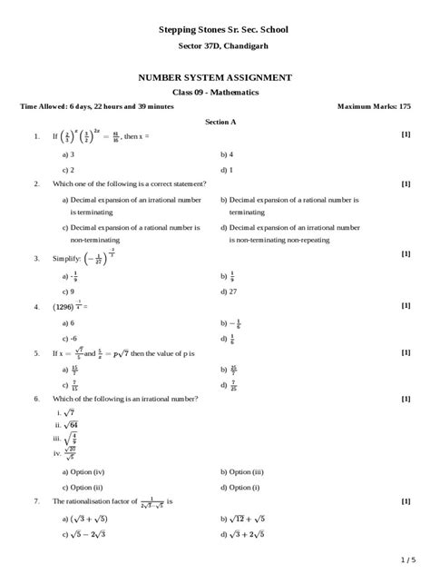 Assignment Nuber System 1 Ques Download Free Pdf Numbers Rational Number