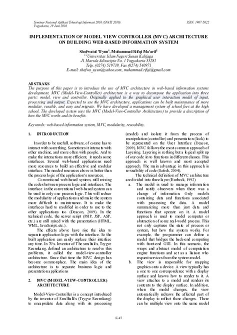 Pdf Implementation Of Model View Controller Mvc Architecture On