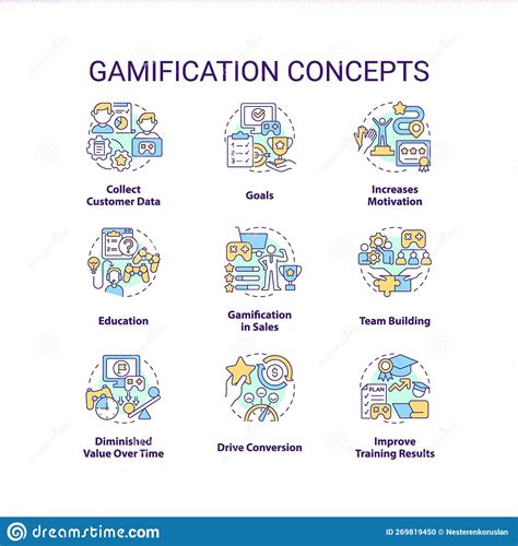 Gamification Concept Icons Set Stock Vector Illustration Of Round