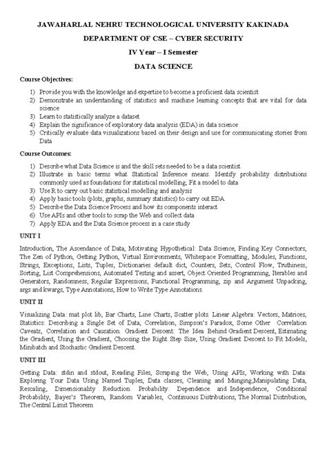 Ds Syllabus From Cse Cyber Security Jawaharlal Nehru Technological