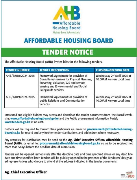Closed Tenders Ahb Affordable Housing Board