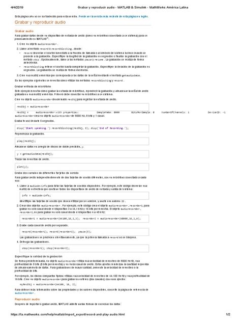 Grabar Y Reproducir Audio Matlab And Simulink Mathworks América Latina Pdf Muestreo