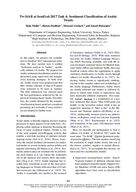 Pdf Tw Star At Semeval 2017 Task 4 Sentiment Classification Of Arabic Tweets