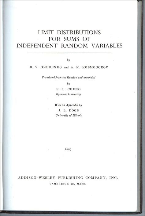 Limit Distributions For Sums Of Independent Random Variables Gnedenko