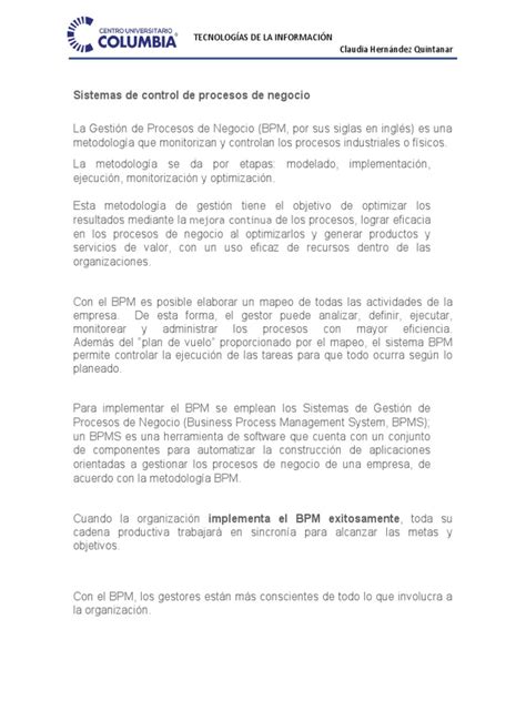 Sistemas De Control De Procesos De Negocio Pdf Procesos De Negocio