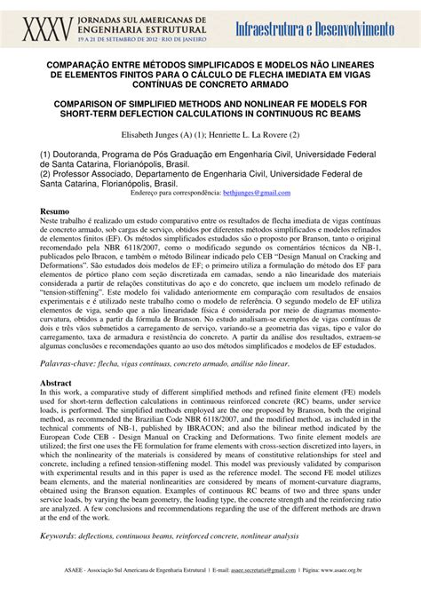 PDF COMPARISON OF SIMPLIFIED METHODS AND NONLINEAR FE MODELS FOR SHORT TERM DEFLECTION
