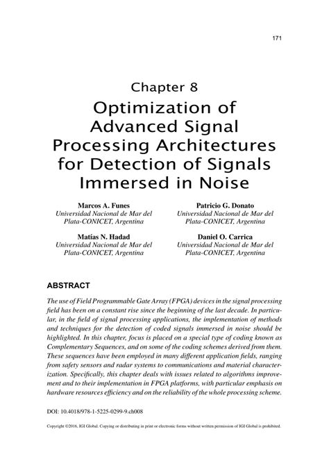 Pdf Optimization Of Advanced Signal Processing Architectures For Detection Of Signals Immersed