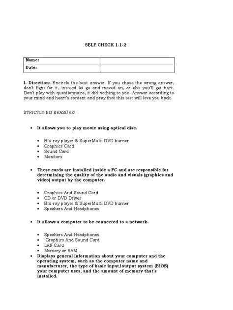 1 1 2 System Specification Self Check And Task Sheet Pdf Computer Hardware Personal