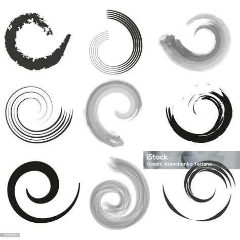 소용돌이 패턴이 설정되었습니다 추상 나선형 요소 다이나믹 트월 디자인 소용돌이 모양 컬렉션 벡터 일러스트 레이 션입니다 주당순이익 10 검은색에 대한 스톡 벡터 아트 및