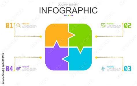 Vector Infographic Puzzle Square Chart Template Block Used For Process Diagram Presentation