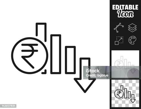 Indian Rupee Rate Decrease Icon For Design Easily Editable Stock