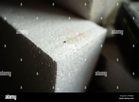 White Thick Sheet Of Styrofoam Close Up Universal Insulation Material Made Of Expanded