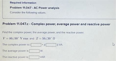 Solved Required Information Problem AC Power Chegg Com