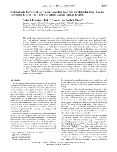 Pdf Systematically Convergent Correlation Consistent Basis Sets For