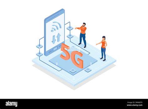 Conceptual Template With People Looking At Phone With Wifi Signal On