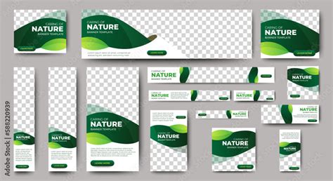 Nature Banner Design Web Template Set Horizontal Header Web Banner Modern Gradient Green Cover