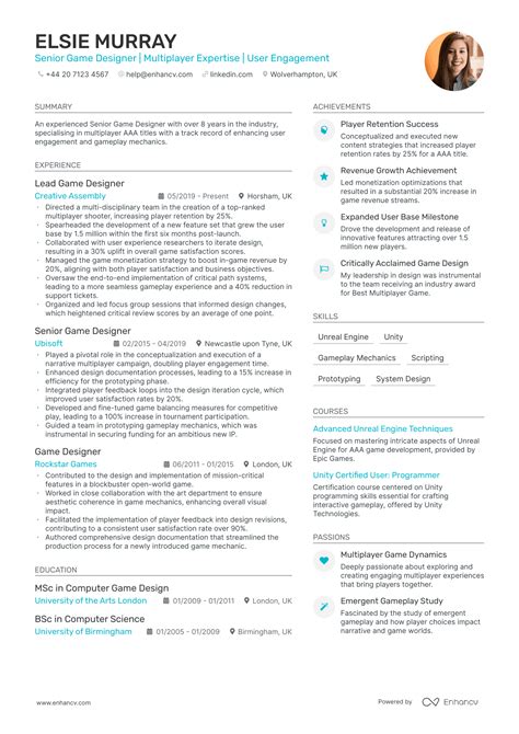 Game Design Cv Examples And Guide For 2025