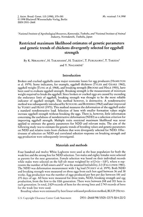 Pdf Restricted Maximum Likelihood Estimates Of Genetic Parameters And Genetic Trends Of