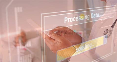 Processing Data And Loading Animation Over Doctor Using Tablet In Hospital Stock Video Video