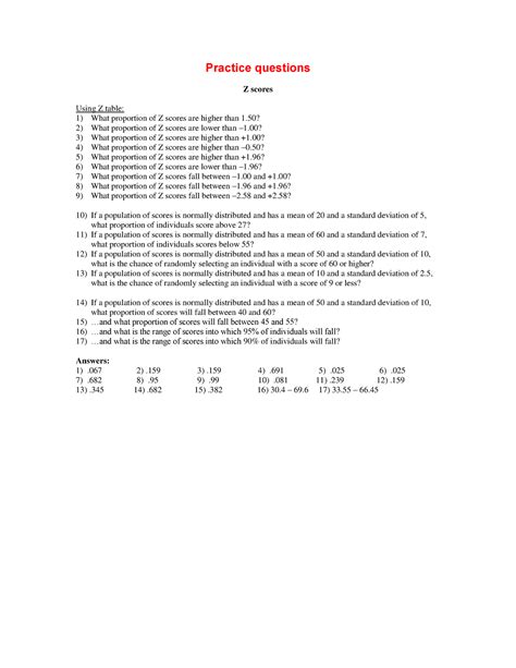 Z Scores Practice Questions Practice Questions Z Scores Using Z Table What Proportion Of Z