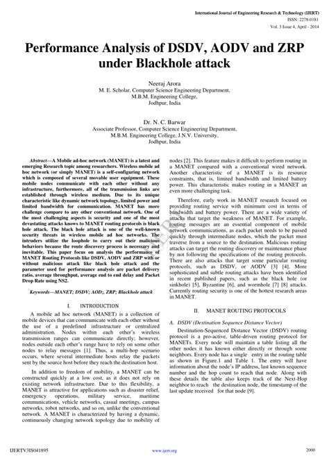 Pdf Performance Analysis Of Dsdv Aodv And Zrp Under Blackhole Attack