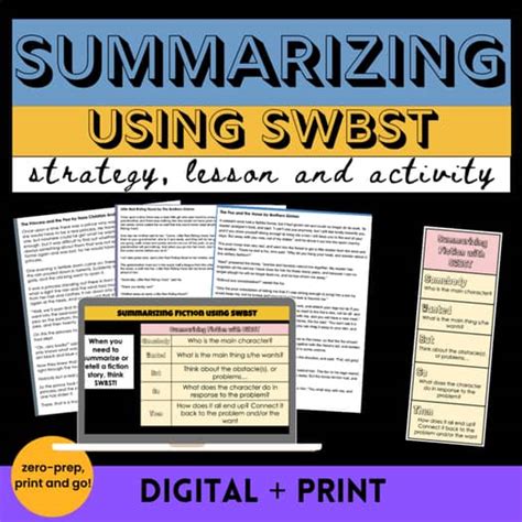 Summarizing Fiction With Swbst Lesson Activity And Summary Graphic Organizer